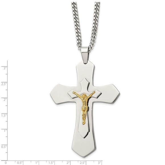 Chisel | Jewelry | Chisel Stainless Steel Yellow Ipplated Crucifix ...